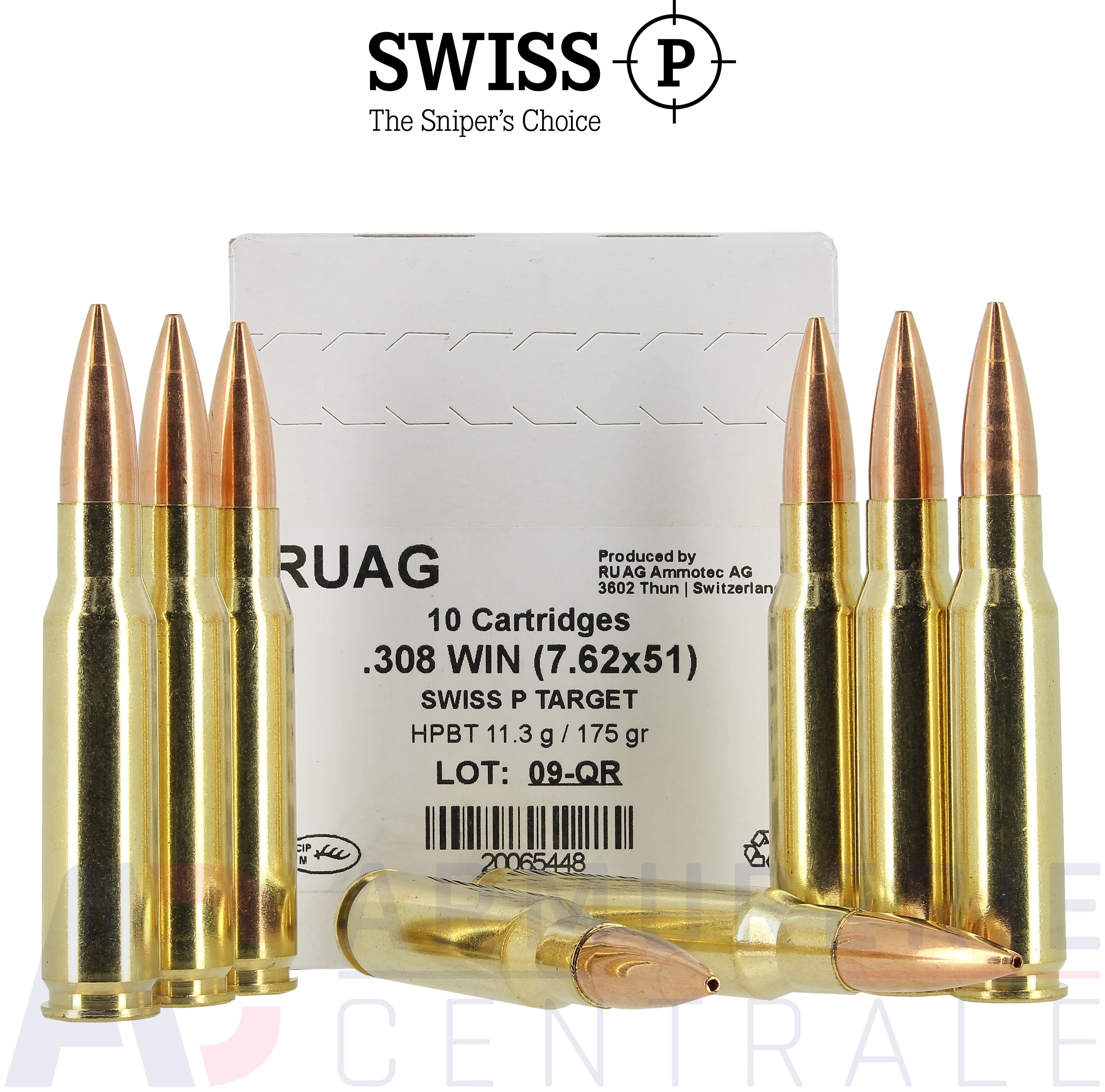 Boite de 10 cartouches Ruag Swiss P Target HBTP 308 Win 175 gr ...