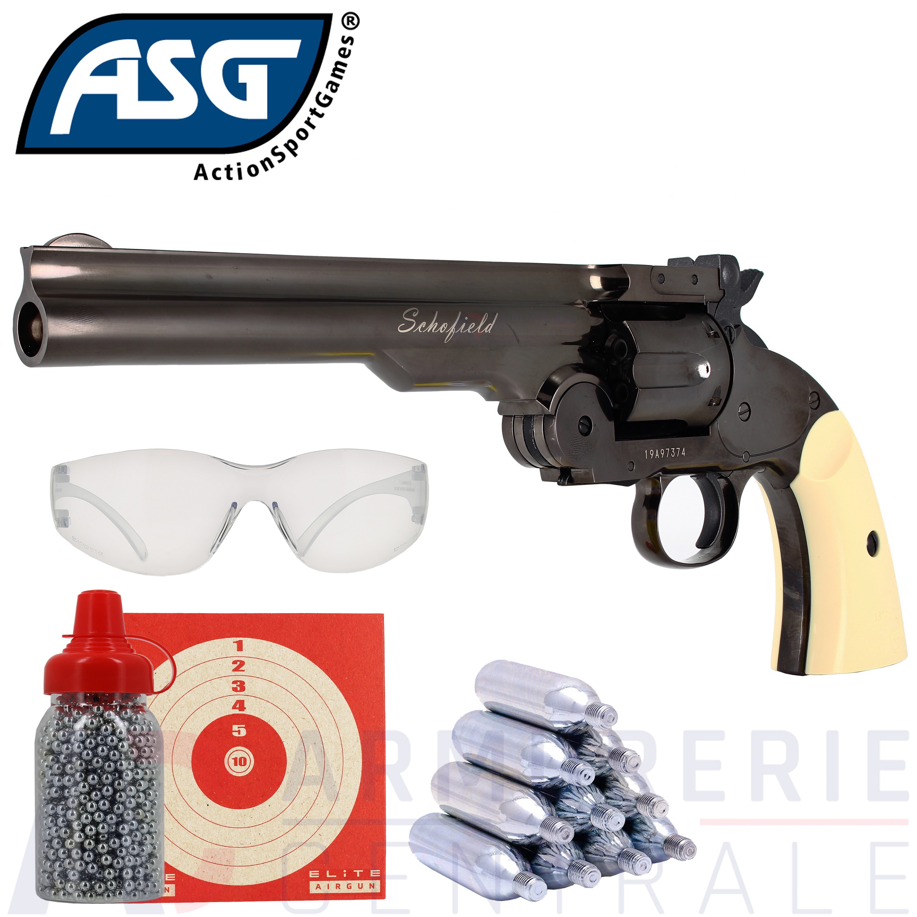 Revolver ASG Schofield 6’’ Co2 gris acier 4.5mm BB's (2.9 Joules ...