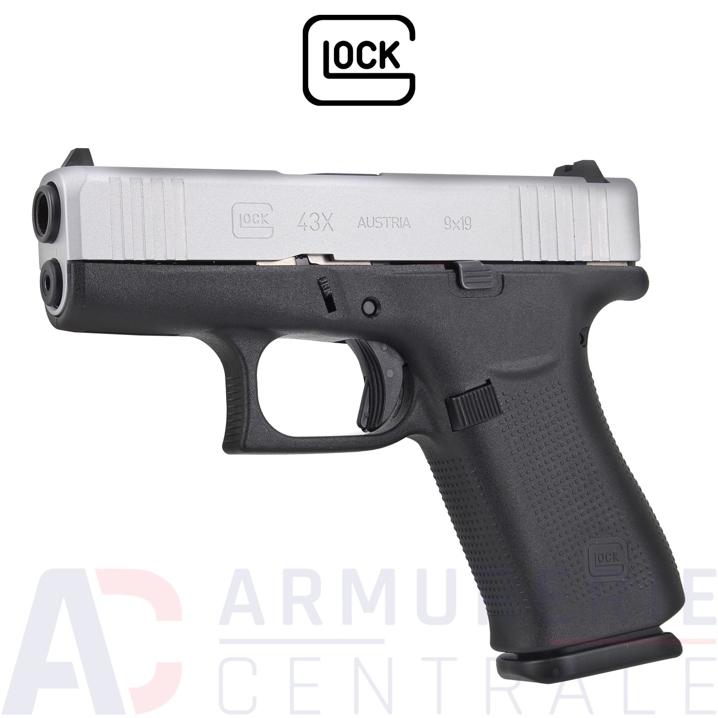 Pistolet Glock 43X FS Silver Slide - 9x19 - Armurerie Centrale
