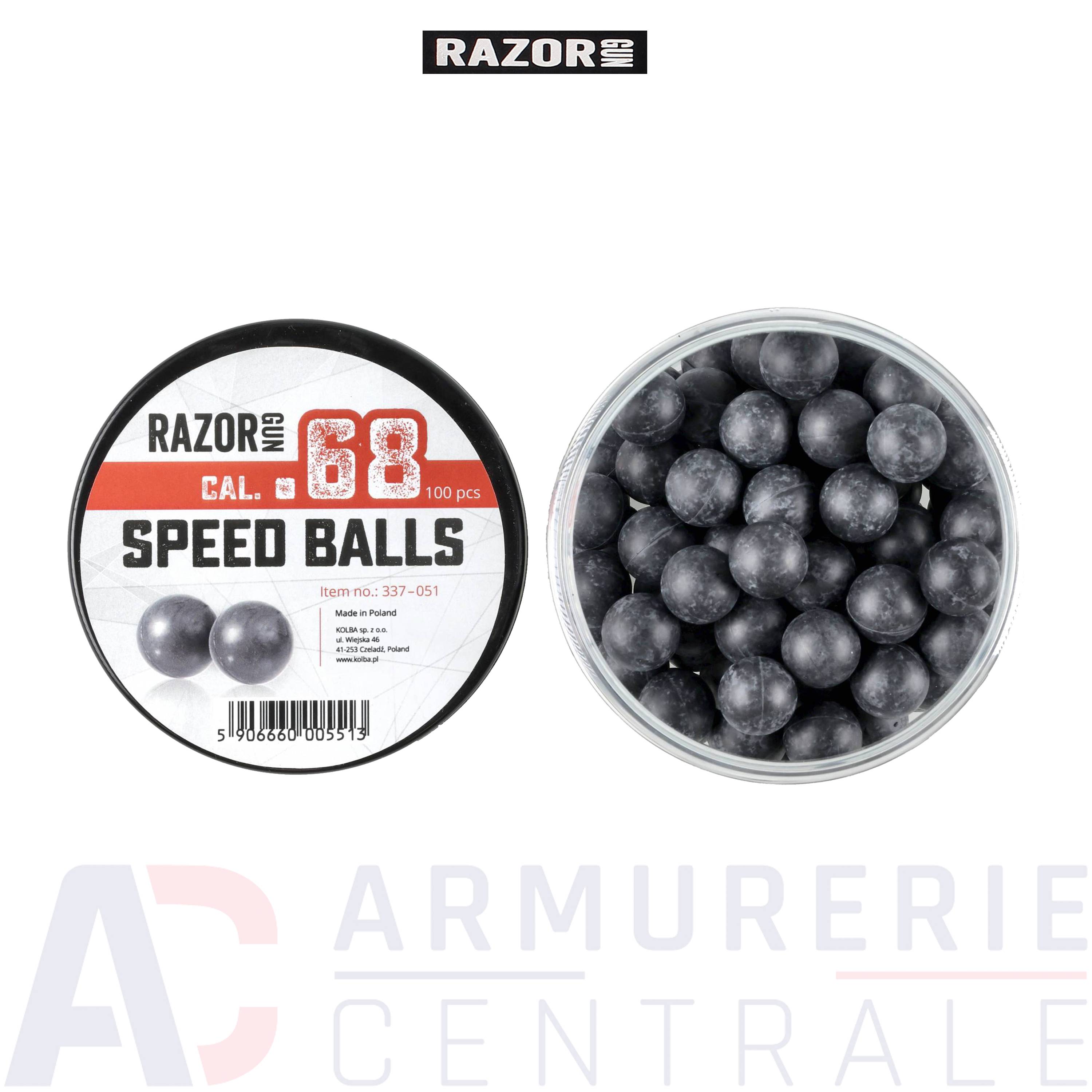 Boite de 100 balles caoutchouc Razor Gun Speed Balls - .68 - Armurerie ...