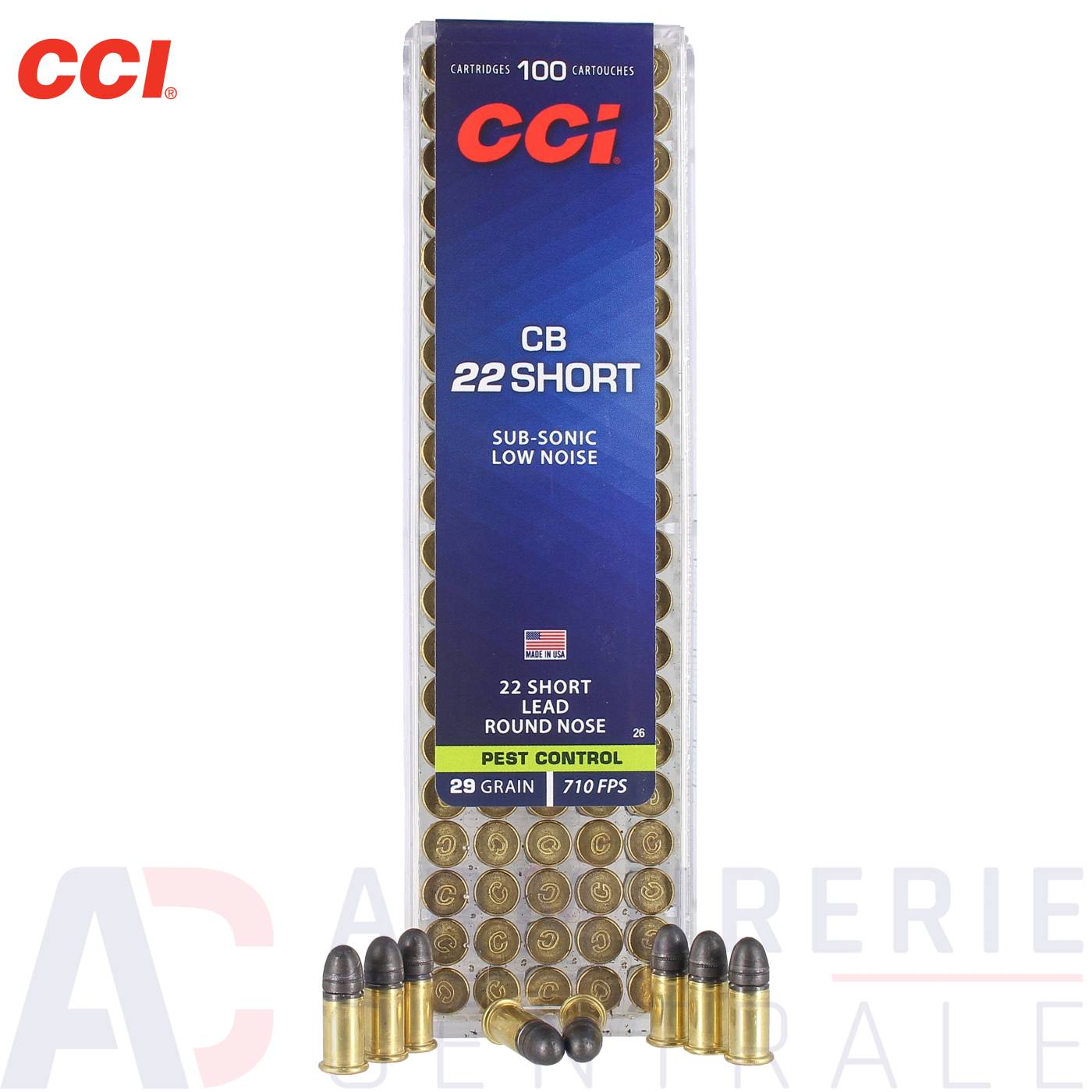 100 cartouches CCI CB 22 Short LRN Sub-sonic - 22LR Short (29 grains ...
