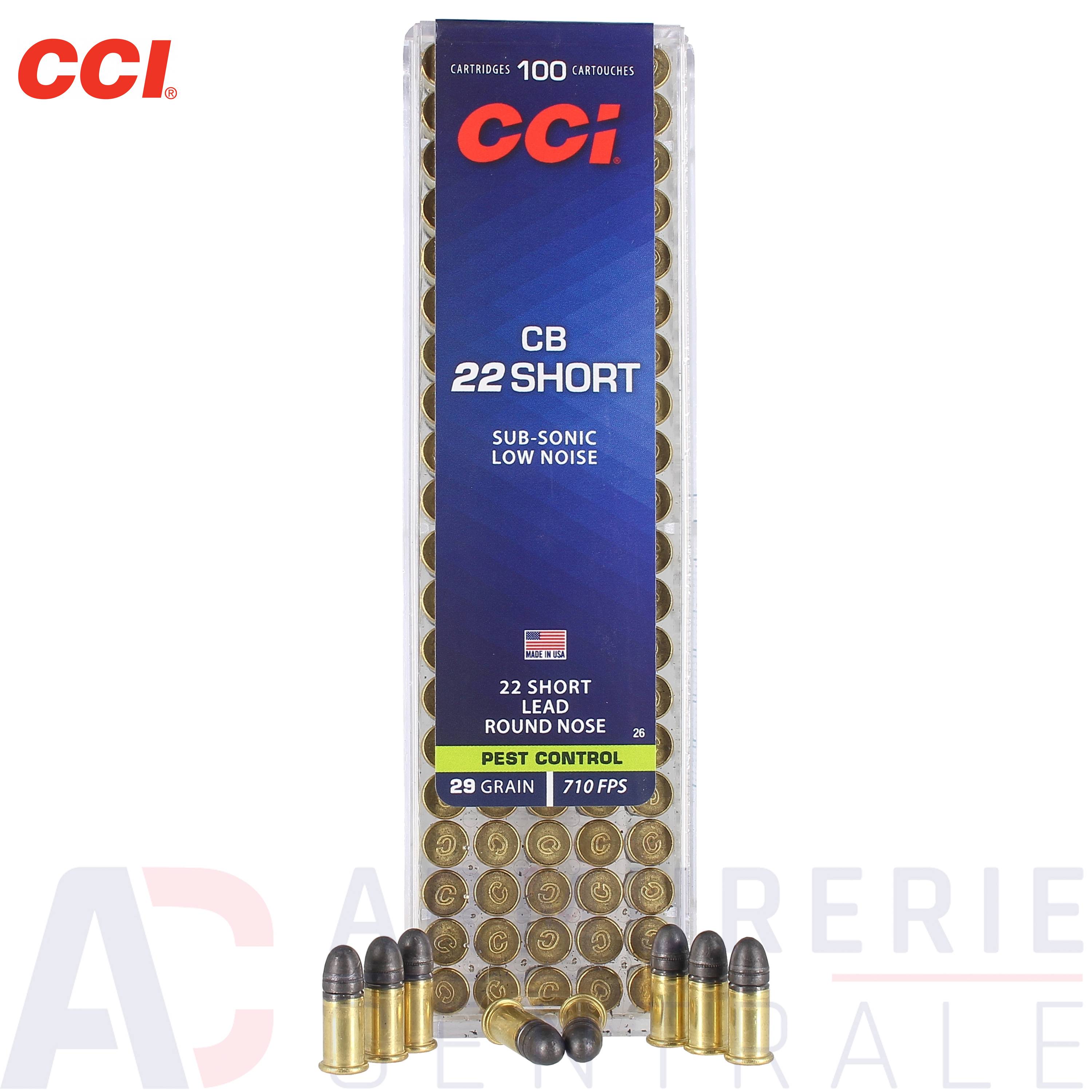 100 cartouches CCI CB 22 Short LRN Sub-sonic - 22LR Short (29 grains ...