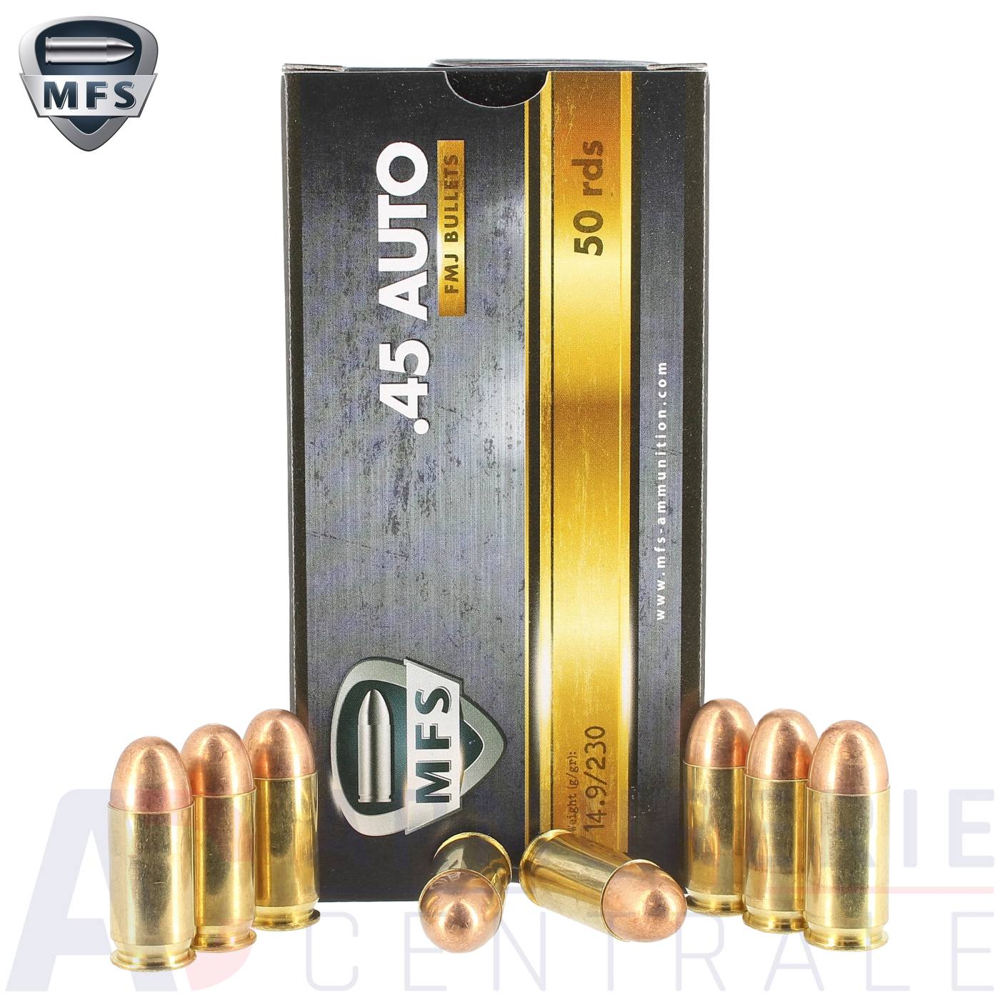 50 Cartouches MFS RN FMJ 230 Grains - 45 ACP - Armurerie Centrale