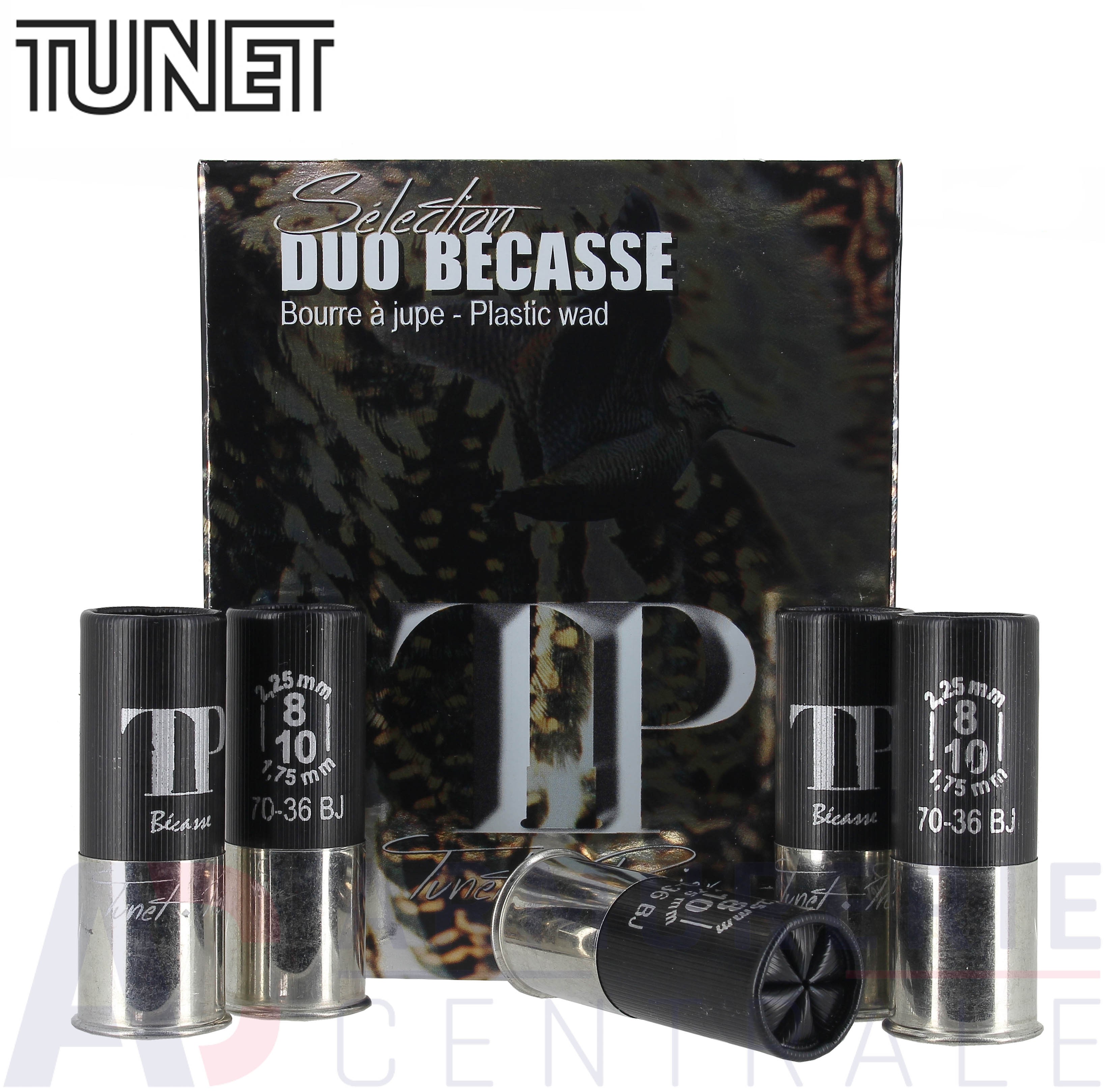 Boite de 10 cartouches Tunet Duo Becasse 12/70 n°8 et 10 36g ...